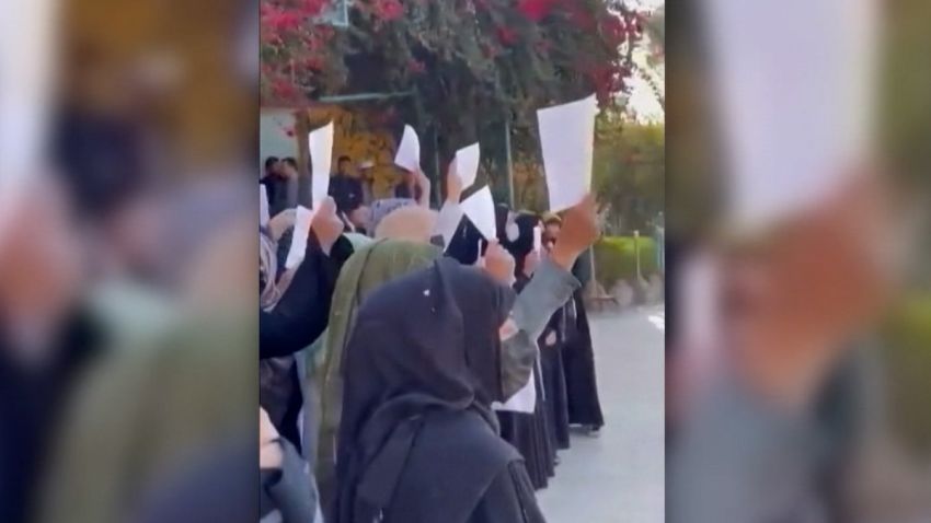 Video Afghan Women Protest Talibans Decision To Suspend Their Right